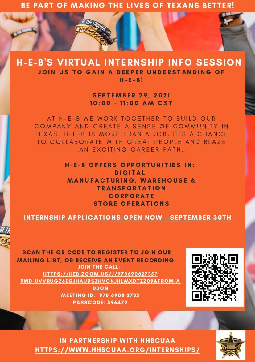 H-E-B’s Virtual Internship Information Session – September 29, 2021 - Houston HBCU Alumni ...